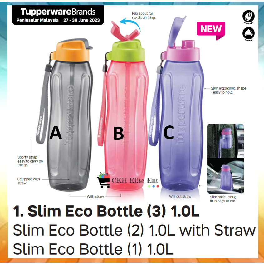 Tupperware Slim Eco Bottle 1l With Straw 1pcs New Shopee Philippines