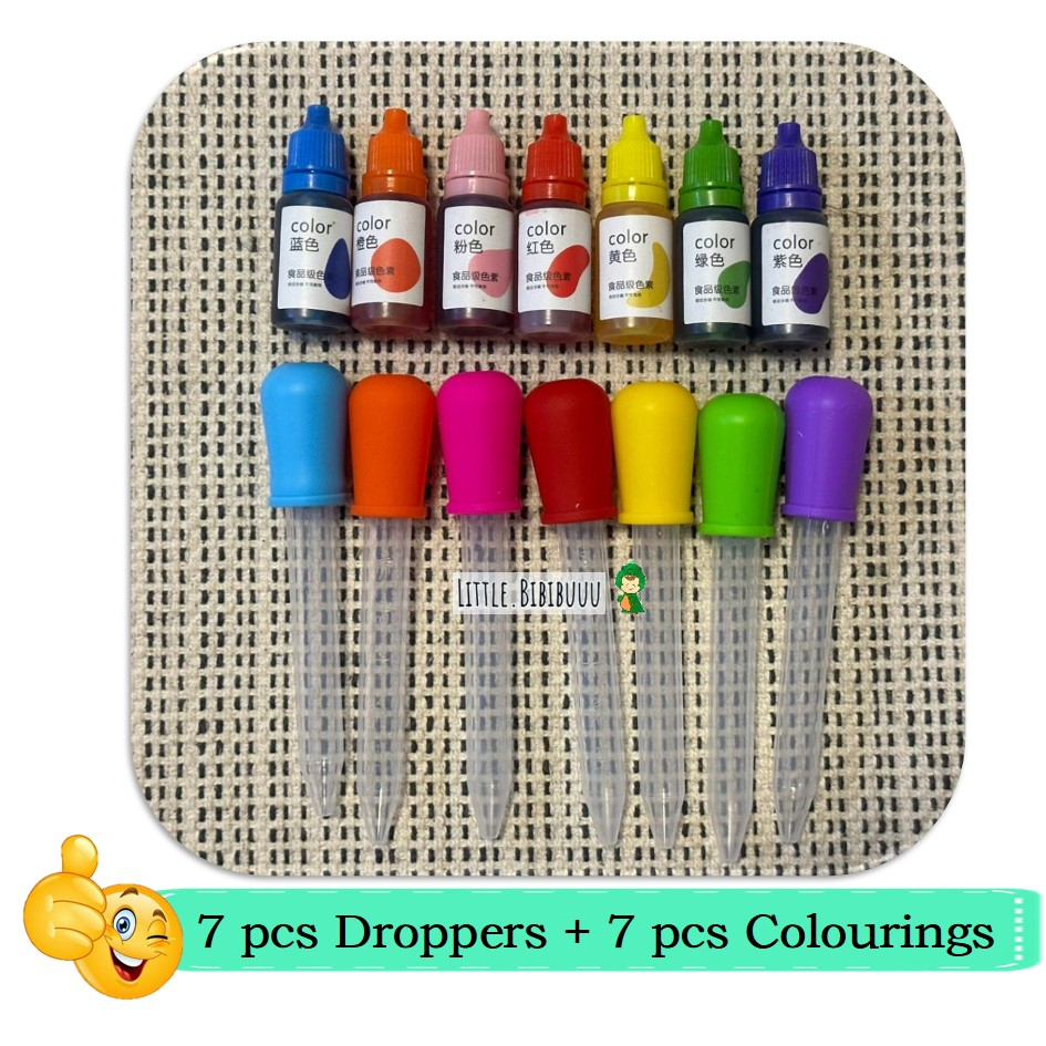 7 Colours Colouring Pigment & Silicone Liquid Droppers Clear Plastic ...