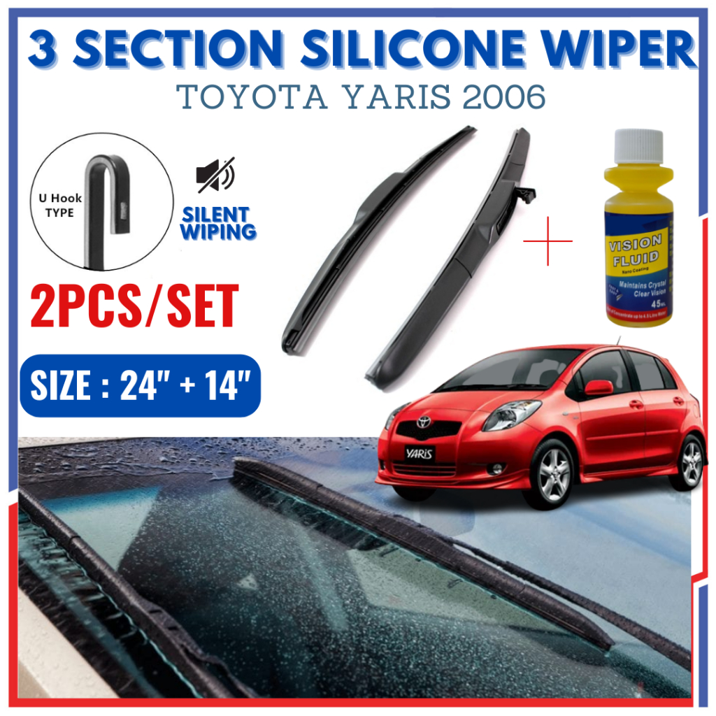 Toyota Yaris 2006 High Grade Three Section Silicon Wiper 24" 14" (2PCS ...