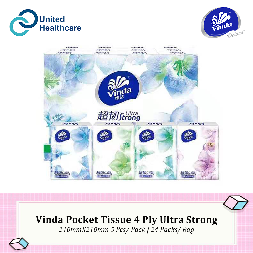 Vinda Pocket Tissue 4 Ply Ultra Strong ( Freesia Flower ) 5 Pcs/ Pack 24 Packs/ Bag | Shopee ...