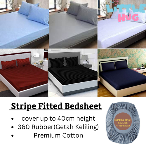 Fitted Stripe Bedsheet Only Cadar Tilam Getah Keliling Cotton Single ...