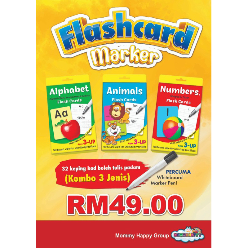 FLASHCARD ALPHABETS/NUMBERS/ANIMALS WITH WHITEBOARD MARKER | Shopee ...