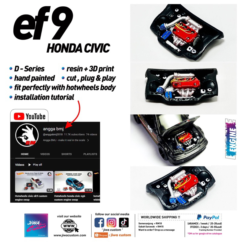 Engine For Hotwheels Honda Civic EF9 EG6 EK9 Toyota Supra Nissan ...