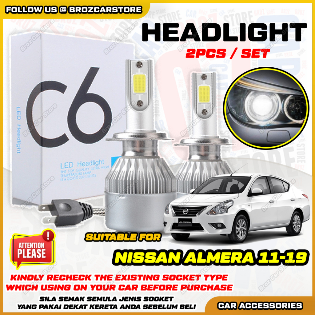 Nissan Almera 2011-2019 ( Head Lamp ) C6 LED Light Car/Motor Headlight ...