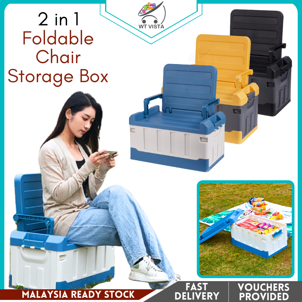 Foldable Chair Storage Box 2 in 1 Storage Bin Stool Collapsible ...