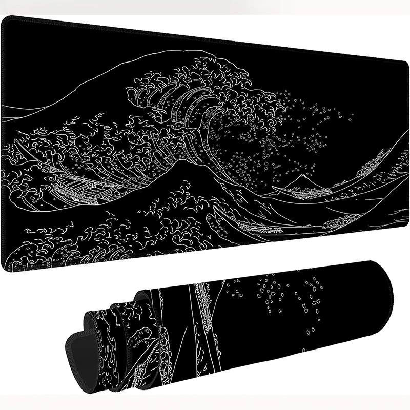 Japan Black Sea Wave Large Mouse Pad, Extended Gaming Mouse Pad With ...