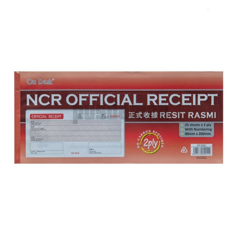 NCR OFFICIAL RECEIPT 25 SHEETS X 2PLY WITH NUMBERING | Shopee Philippines