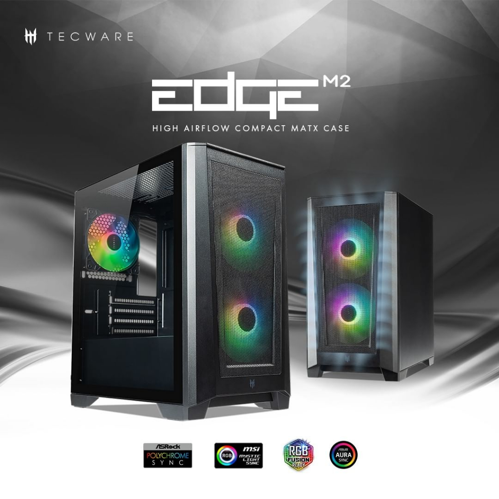 TECWARE Edge M2 ARGB Tempered Glass mATX Case - 3x ARGB Fan ...