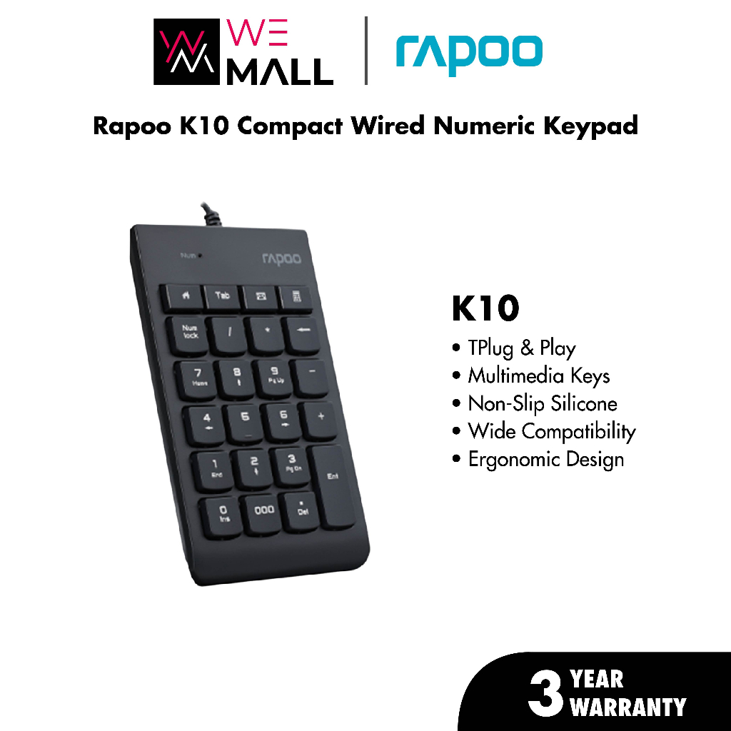 Rapoo K10 Compact Wired Numeric Keypad / Number Pad / Num Pad ( 23-Keys ...