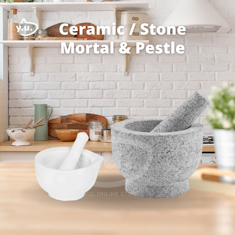 YU Granite Stone Mortal And Pestle Set / Ceramic Mortal and Pestle Set ...