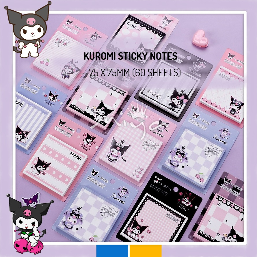 SANRIO KUROMI STICKY NOTES DECORATIVE PAPER STUDENT - 75 X 75mm (60 ...