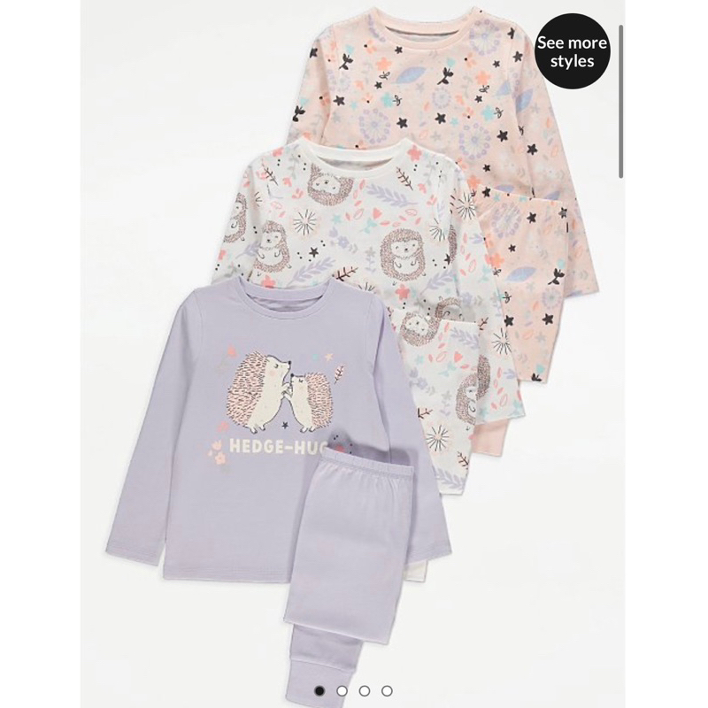 George UK Assorted Hedgehog Print Long Sleeve Pyjamas 3 Pack (3-4 years ...