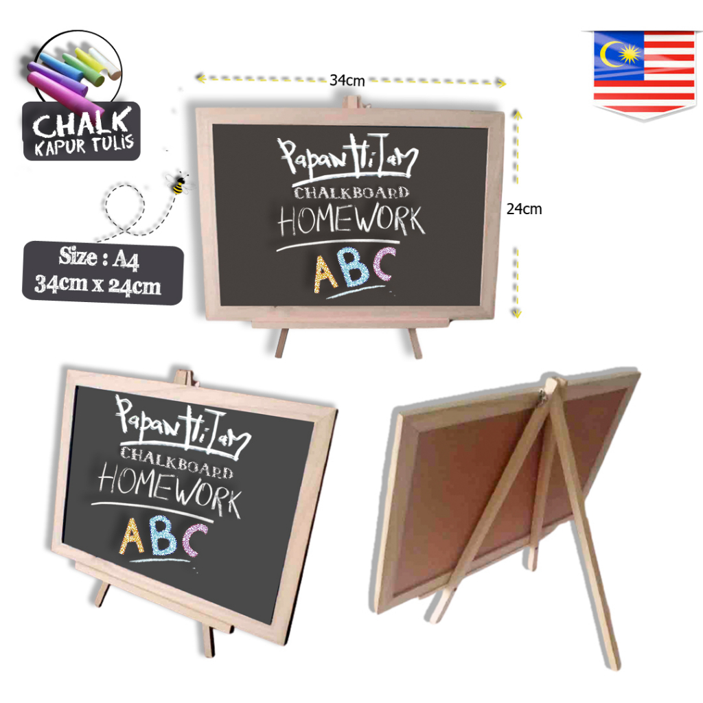 A4 (34cm*24cm) Blackboard Chalkboard Papan Hitam School Pub Cafe Chalk ...