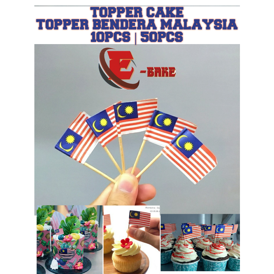 (10PCS) (50PCS) TOPPER CAKE BENDERA TOPPER CUPCAKE MERDEKA | Shopee ...