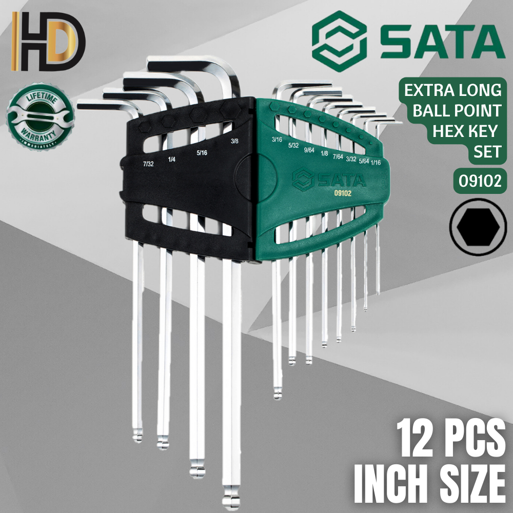 SATA 12 Pcs Extra Long Ball Point Hex Key Set S.A.E. / 09102 / LIFETIME ...