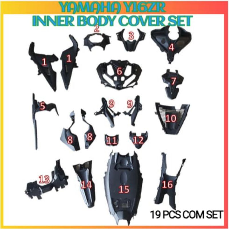 Yamaha Y16ZR Y16 Inner Cover Full Set Kaver Hitam Meter Tengah Cover ...