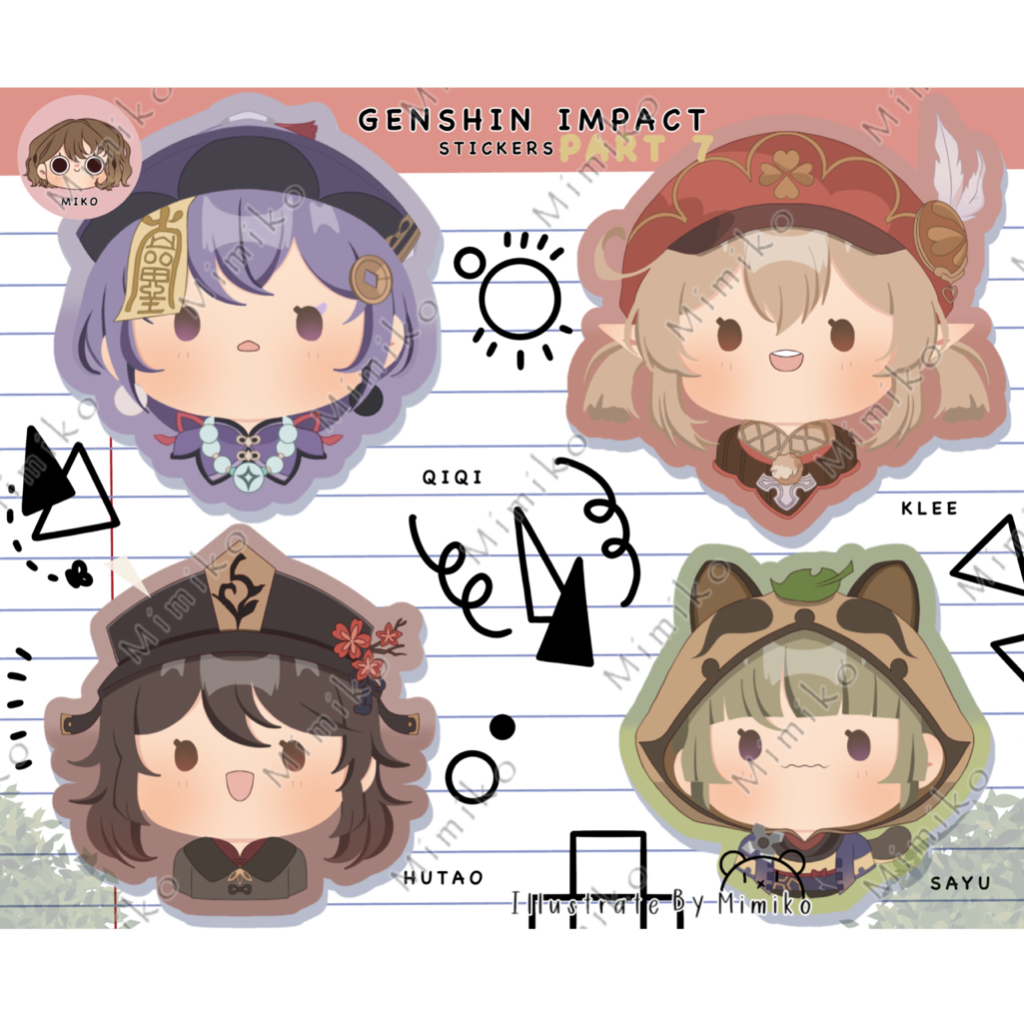 Genshin impact Sticker HuTao Qiqi Klee Sayu Die Cut Sticker | Shopee ...