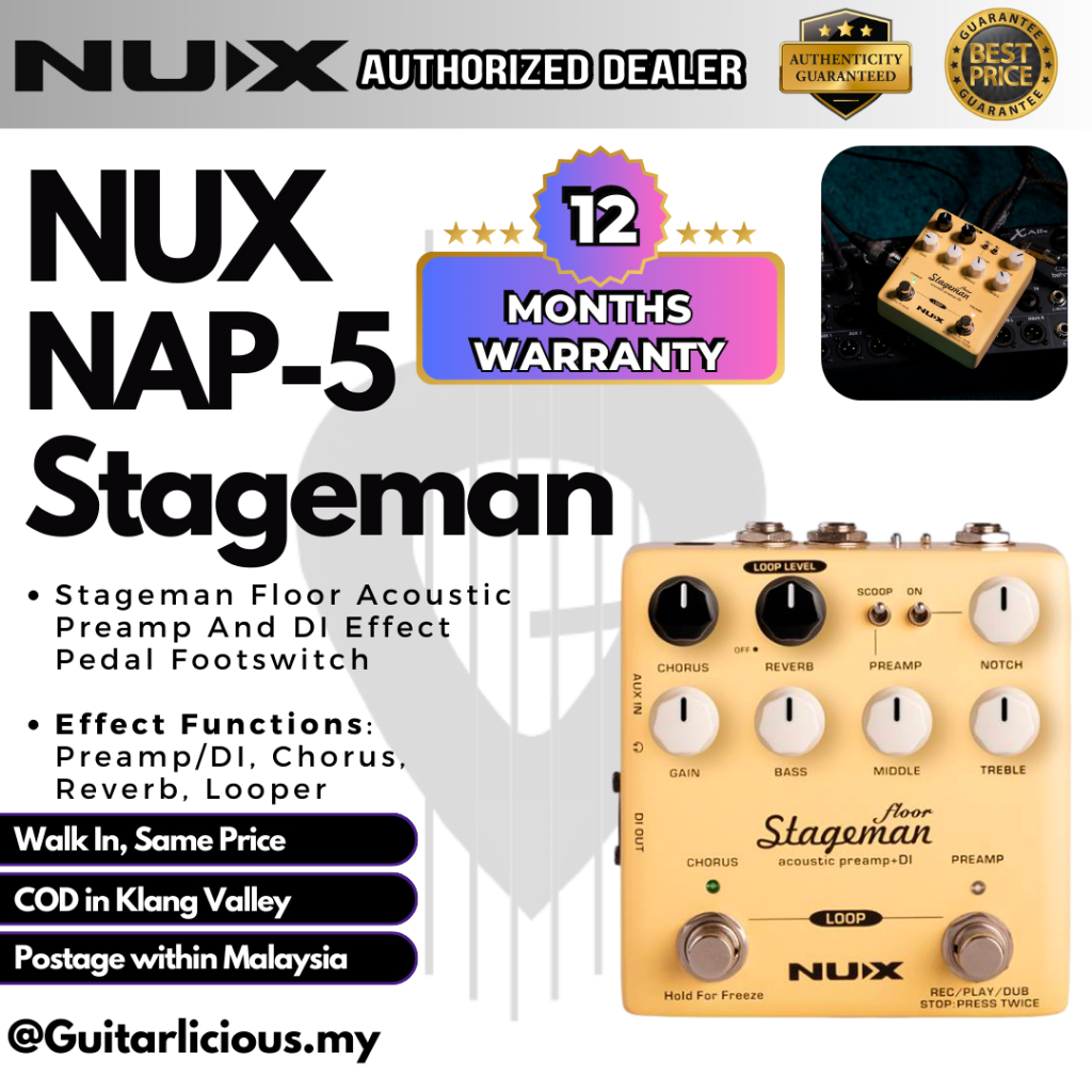 Nux NAP-5 Stageman Floor Acoustic Preamp And DI Effect Pedal Footswitch ...