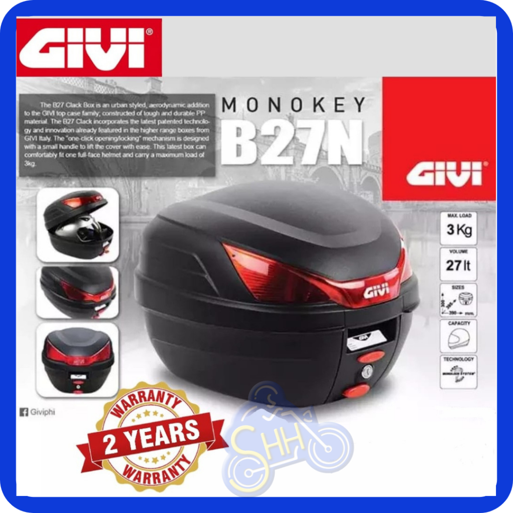 GIVI BOX B27N ACCESSORIES MONOLOCK TOP CASE GIVI B27N 27 LITRE GIVI ...