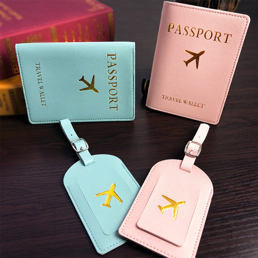 PU Leather Luggage Tag Passport Holder Set Luggage Boarding Bag Tag ...