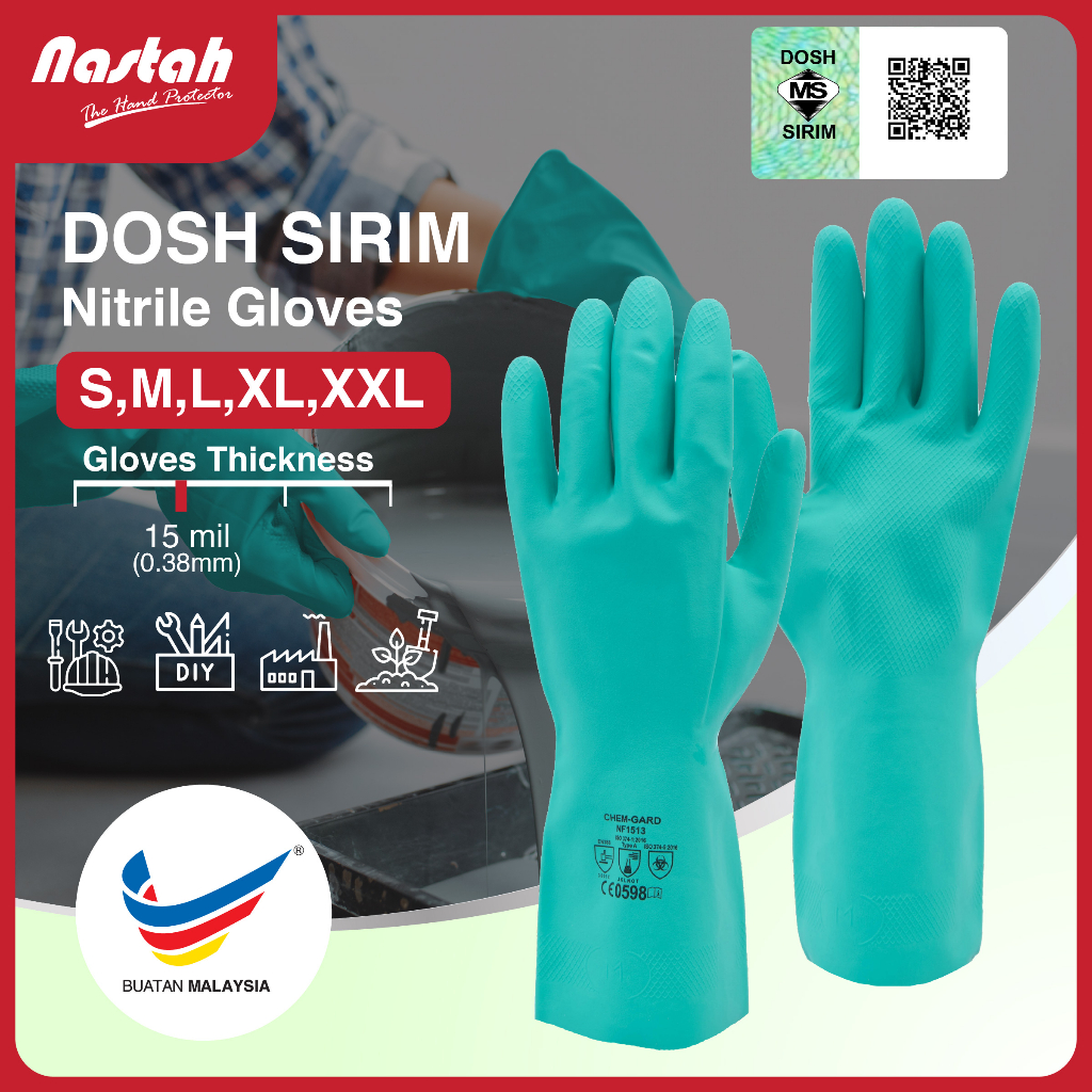 Nastah DOSH SIRIM Certified Flocklined Nitrile Glove NF1513 Sensitive ...
