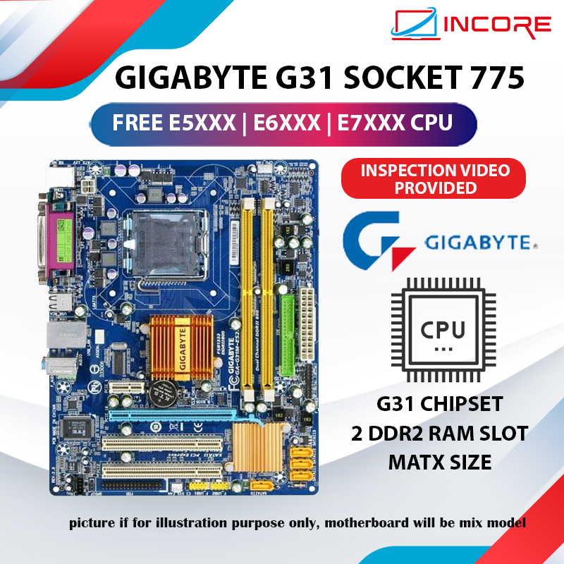Gigabyte G31M-ES2C/ES2L G31 775 DDR2 Intel Motherboard (Free CPU ...