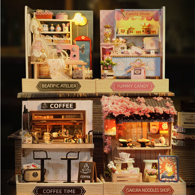 DIY Miniature Mini Miniature Sakura Noodle Shop Coffee Time Dollhouse ...