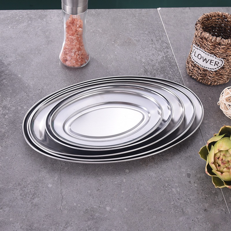 Stainless Steel Shallow Oval Plate Fish Platter Steam Tray Serving ...