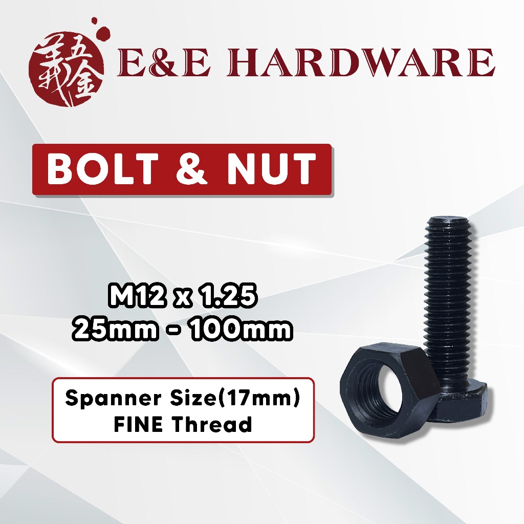 (FINE THREAD)(BENANG HALUS)M12 X 1.25 HEXAGON BOLT AND NUT/SCREW/SCREW ...