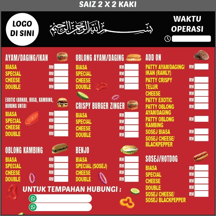 STICKER STALL MENU BURGER WITH PICTURES AND BLANKS | Shopee Philippines