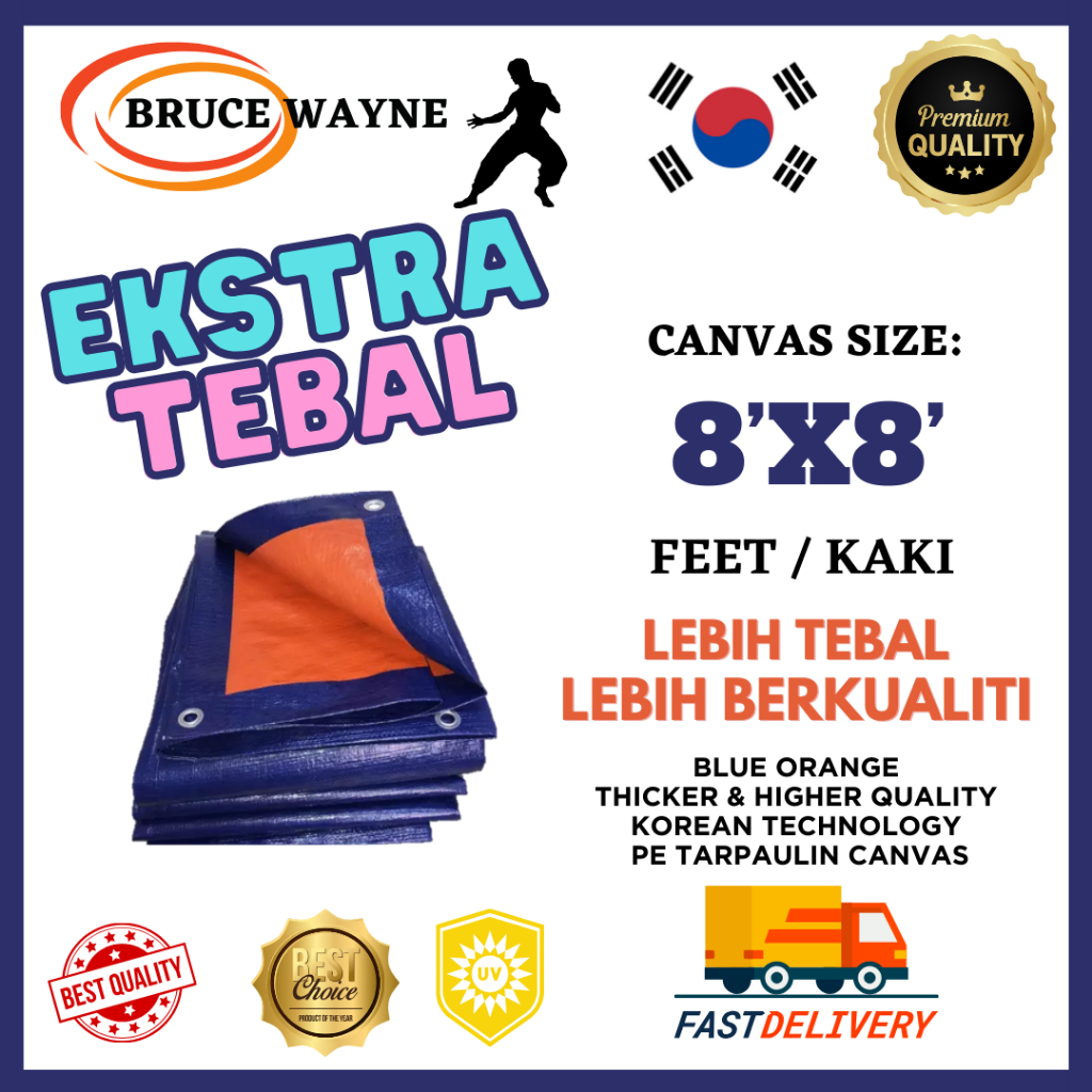 Extra Thick 8'X8" Blue Orange Tarpaulin Canvas Waterproof, Canvas ...