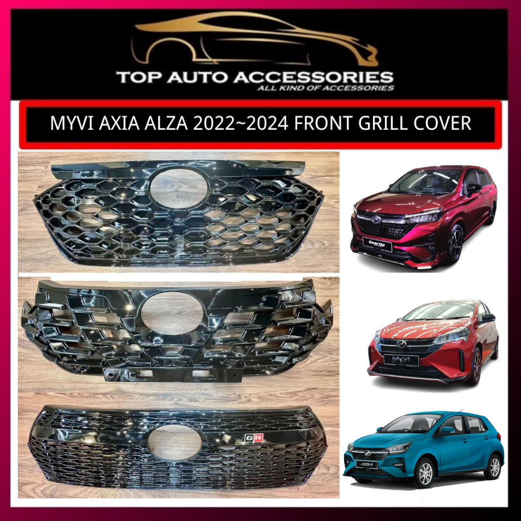 PERODUA MYVI ALZA AXIA 2022 2023 2024 FRONT GRILL COVER GLOSSY BLACK ...