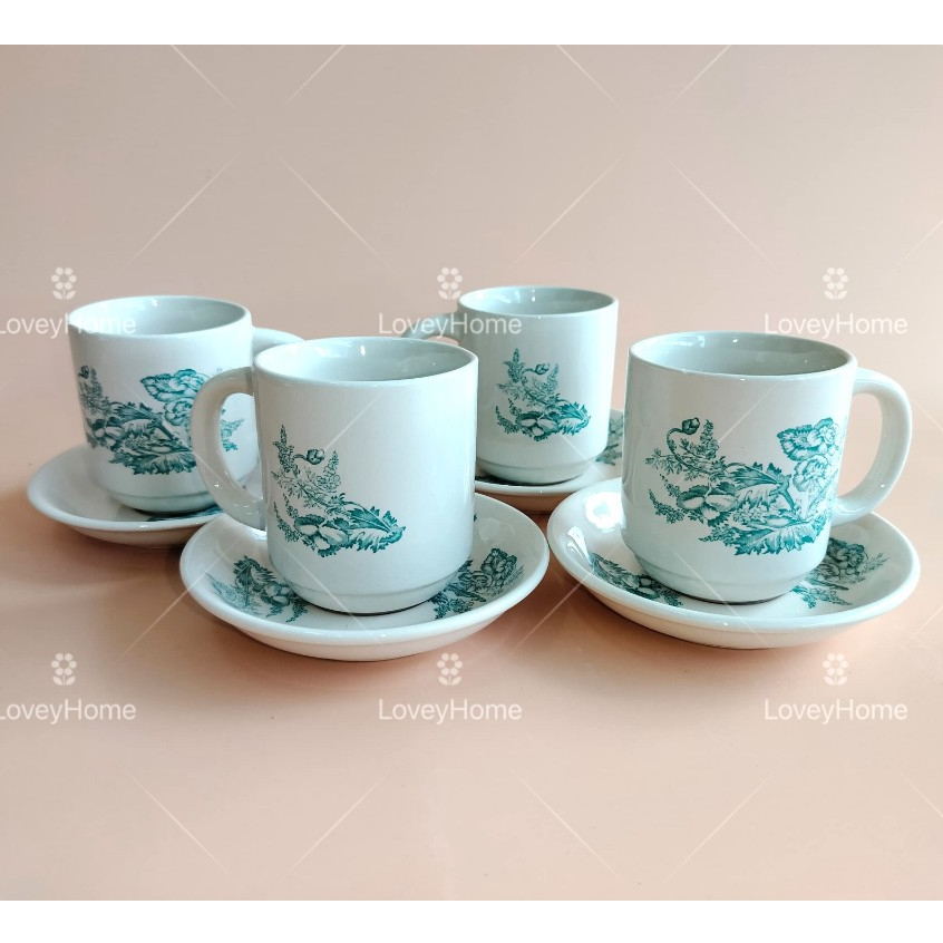 Vintage Coffee Cup & Saucer Oldtown Traditional Green Flower Tea Cup ...