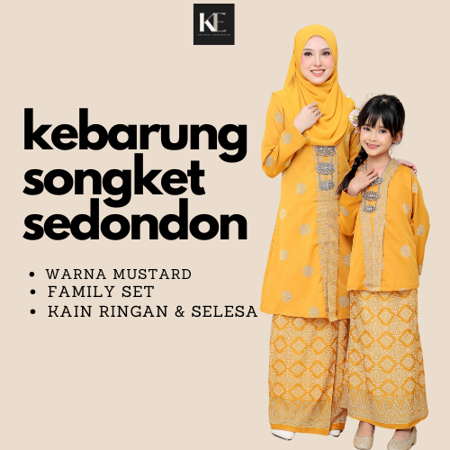 Kebarung Songket Sedondon Mustard Mother And Child Family Set Baju Raya ...