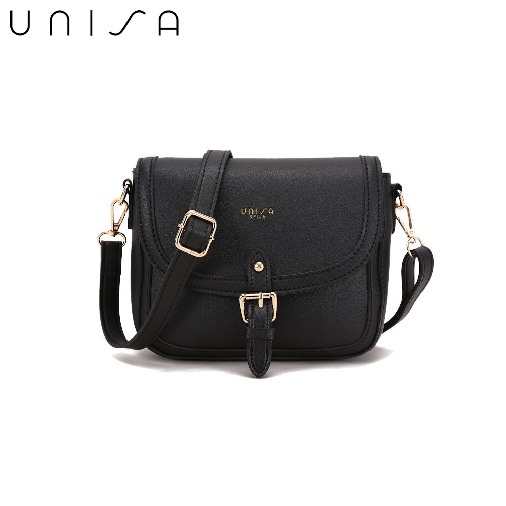 UNISA Faux Leather Sling Bag With Flap Over (Black/Blue/Grey/Khaki ...