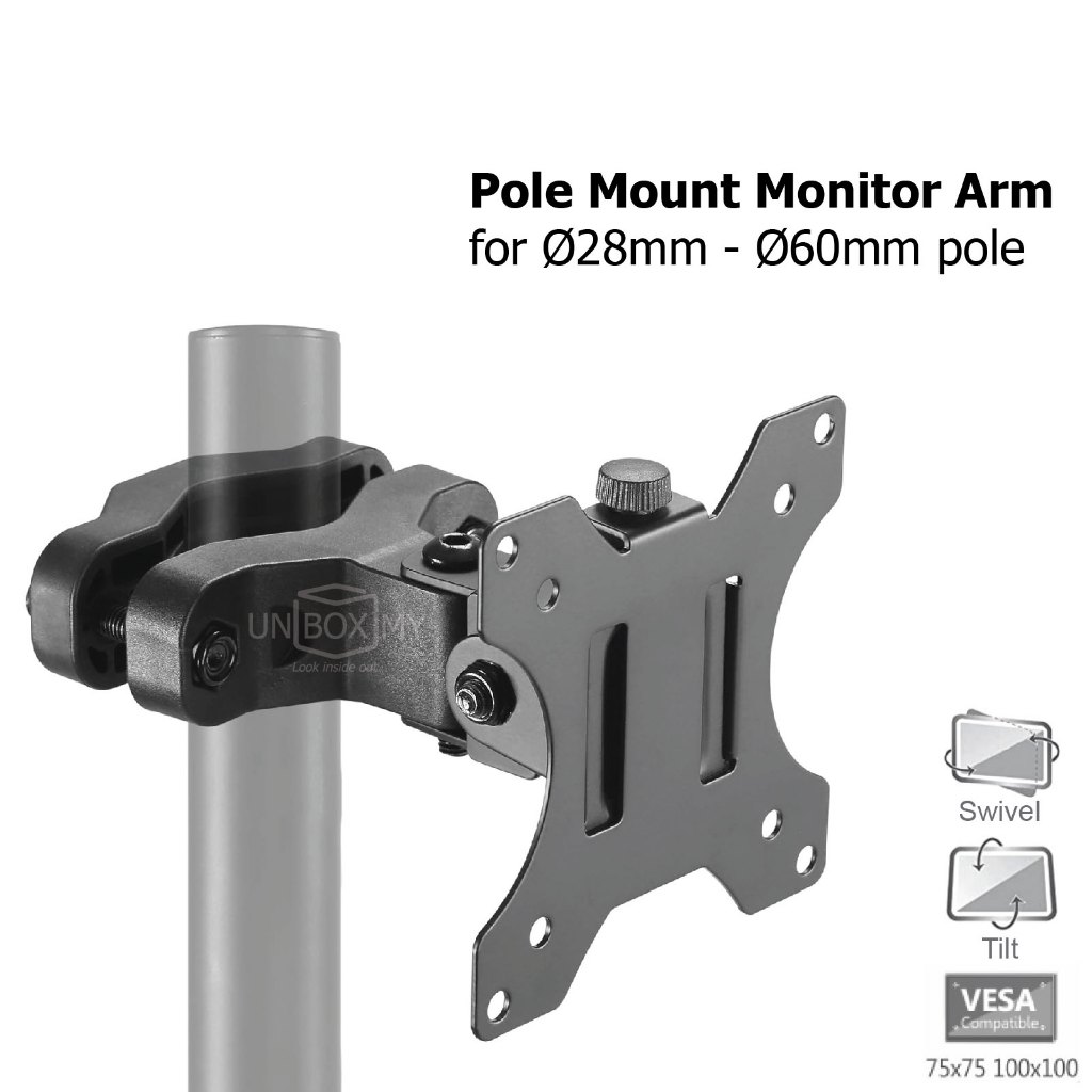 Pivot Pole Mount Monitor Arm Holder Bracket Tilt Swivel Rotate 28-60 mm ...