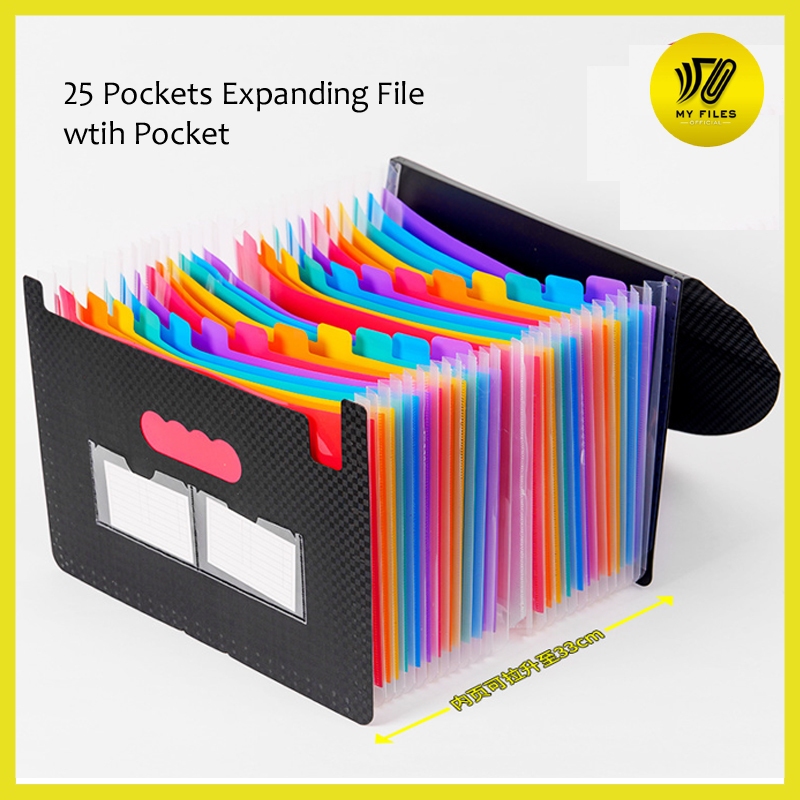 25 Pocket Rainbow Expanding A4 File with Cover Folder Document ...