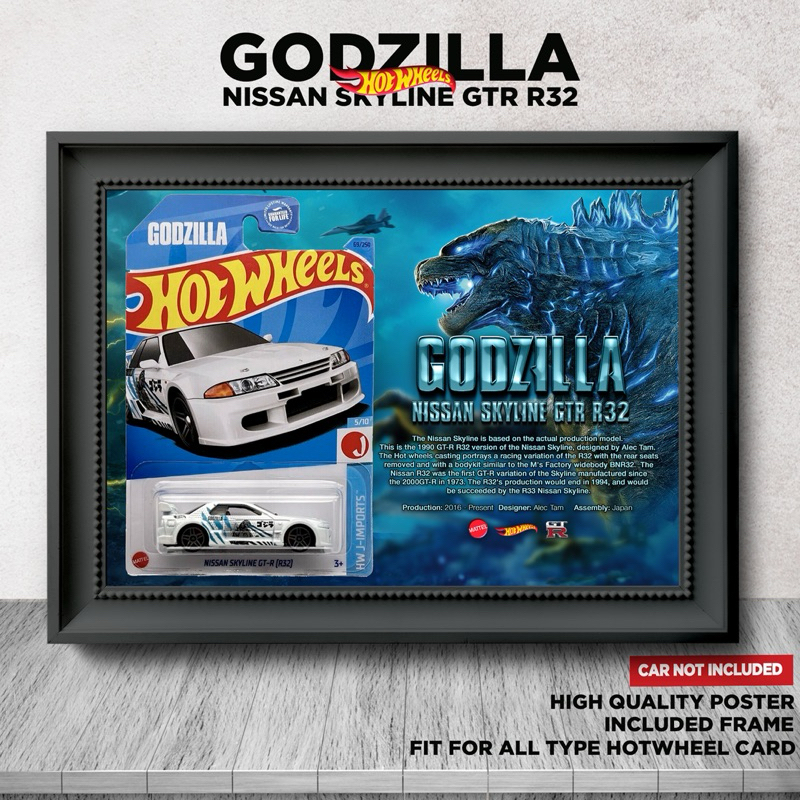 Frame Hotwheel Godzilla Nissan GTR R32 Poster With Frame | Shopee ...