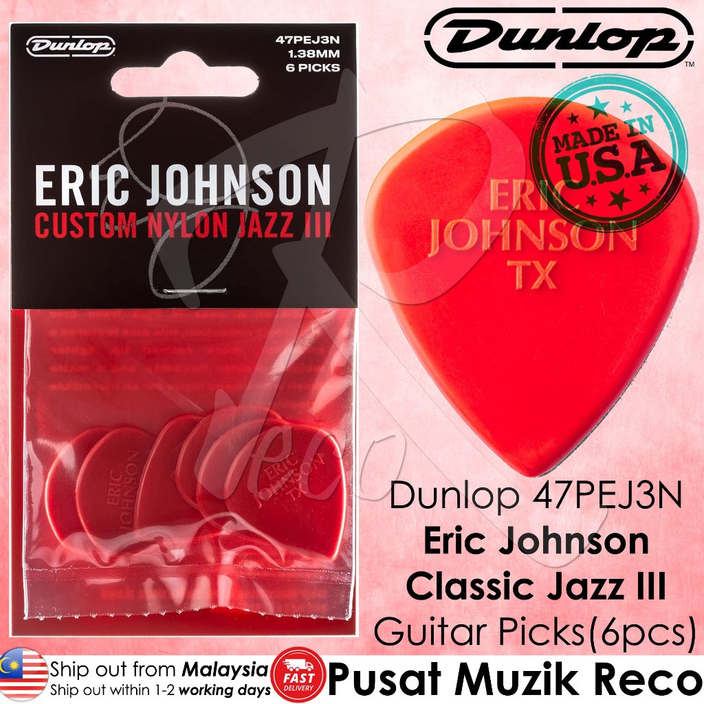 Dunlop 47PEJ3N Eric Johnson Classic Jazz III Guitar Pick 1.38mm 【6pcs ...