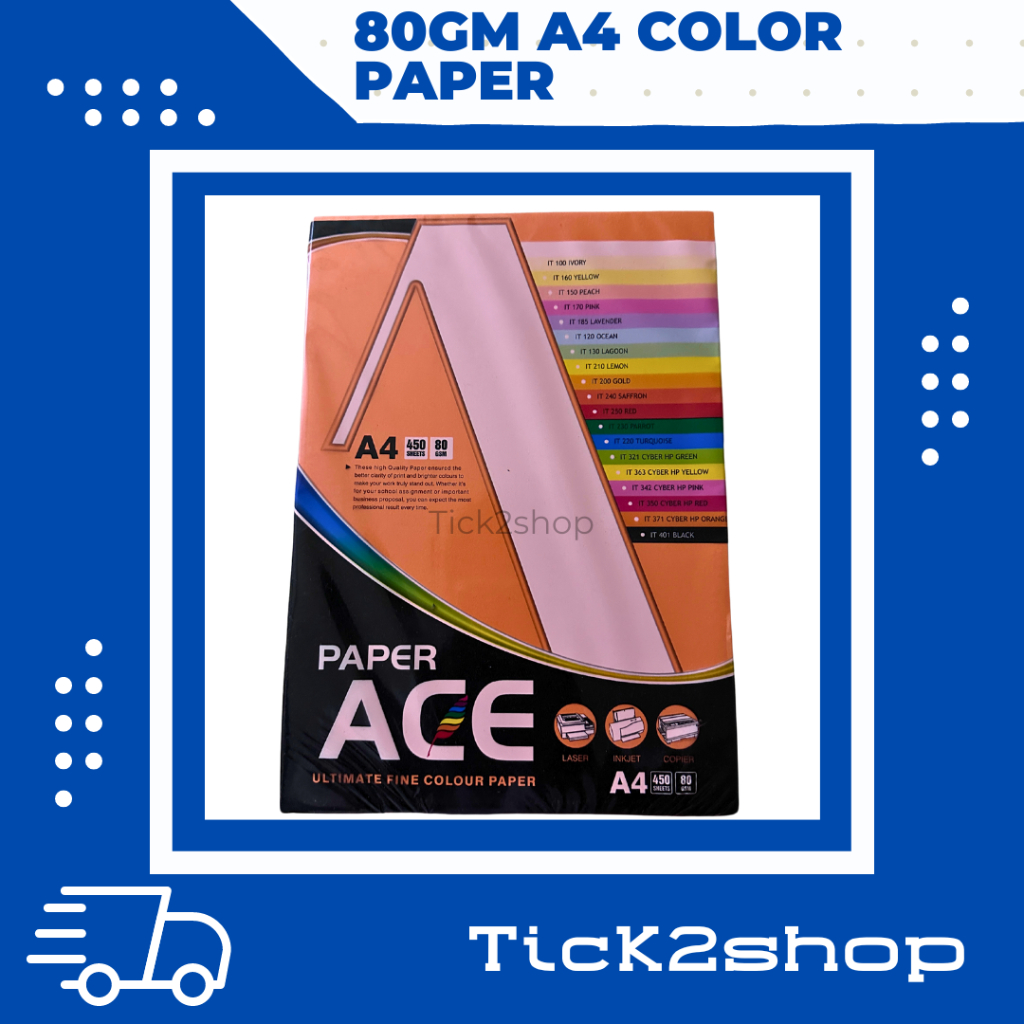 ACE 80gm A4 Color Paper IT 240 Safron (450's/ream) | Shopee Philippines
