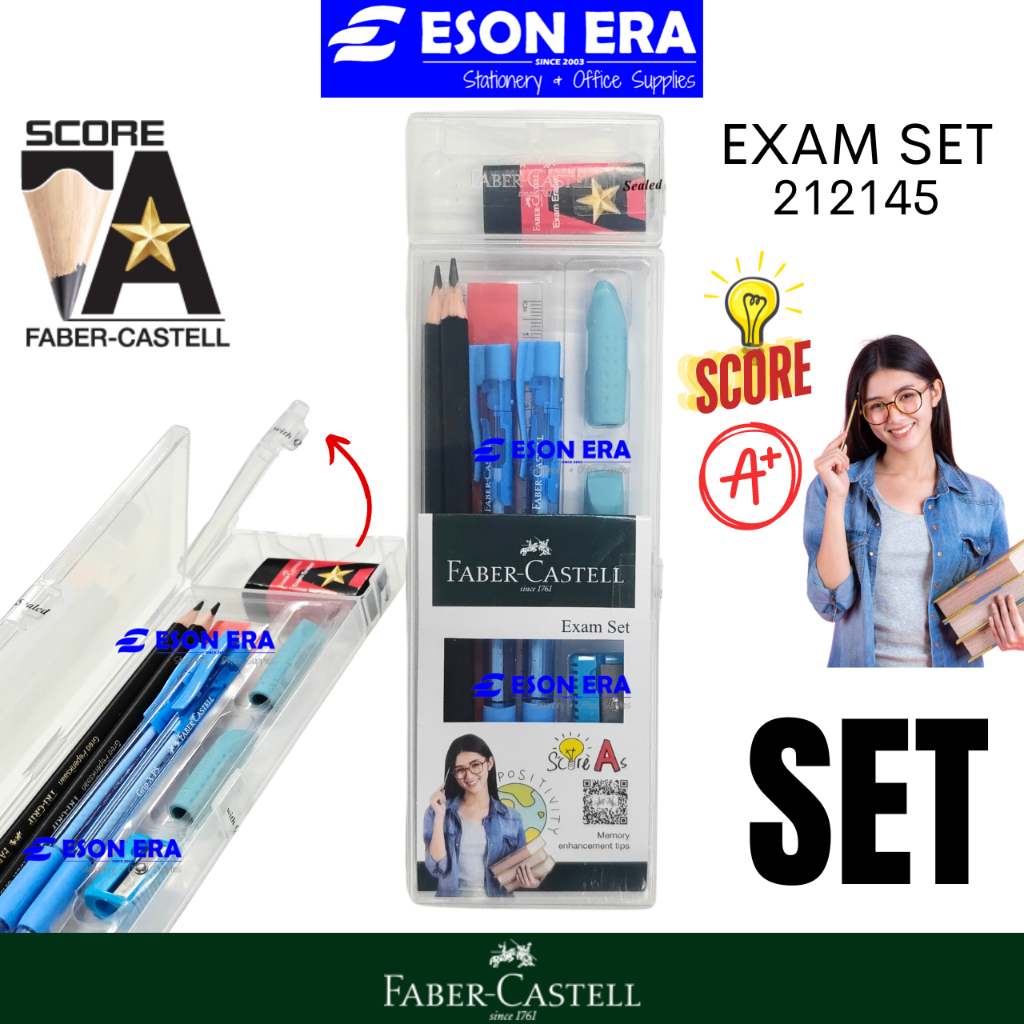 Faber-Castell Exam Set 212145 Tri-Grip 2B Pencil+Pen+Eraser+Ruler ...