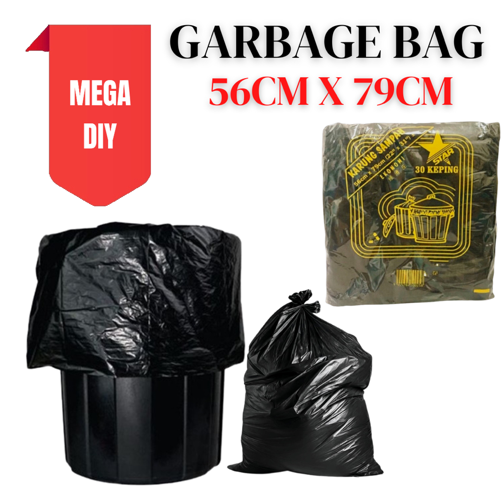 Garbage Bag 56cm x 84cm (22"x33") 30pcs Small Size / Rubbish Bag ...