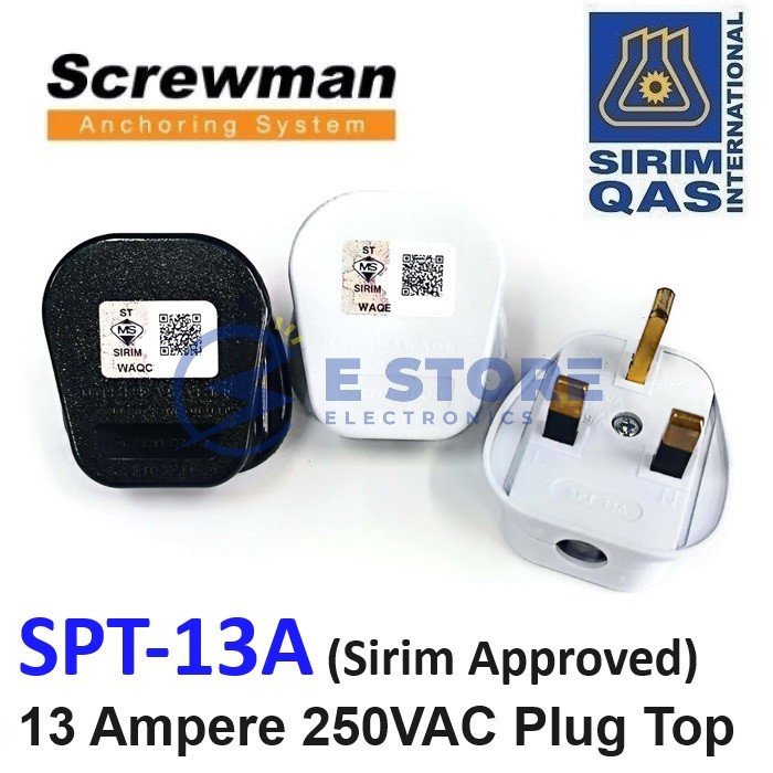 Screwman 13A Plug Top 3 Pin Plug with Sirim Approved - SPT-13A | Shopee ...