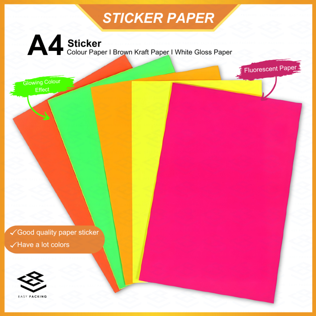 (5 pcs) A4 Colour Sticker Adhesive Label A4 Size for All Printer ...