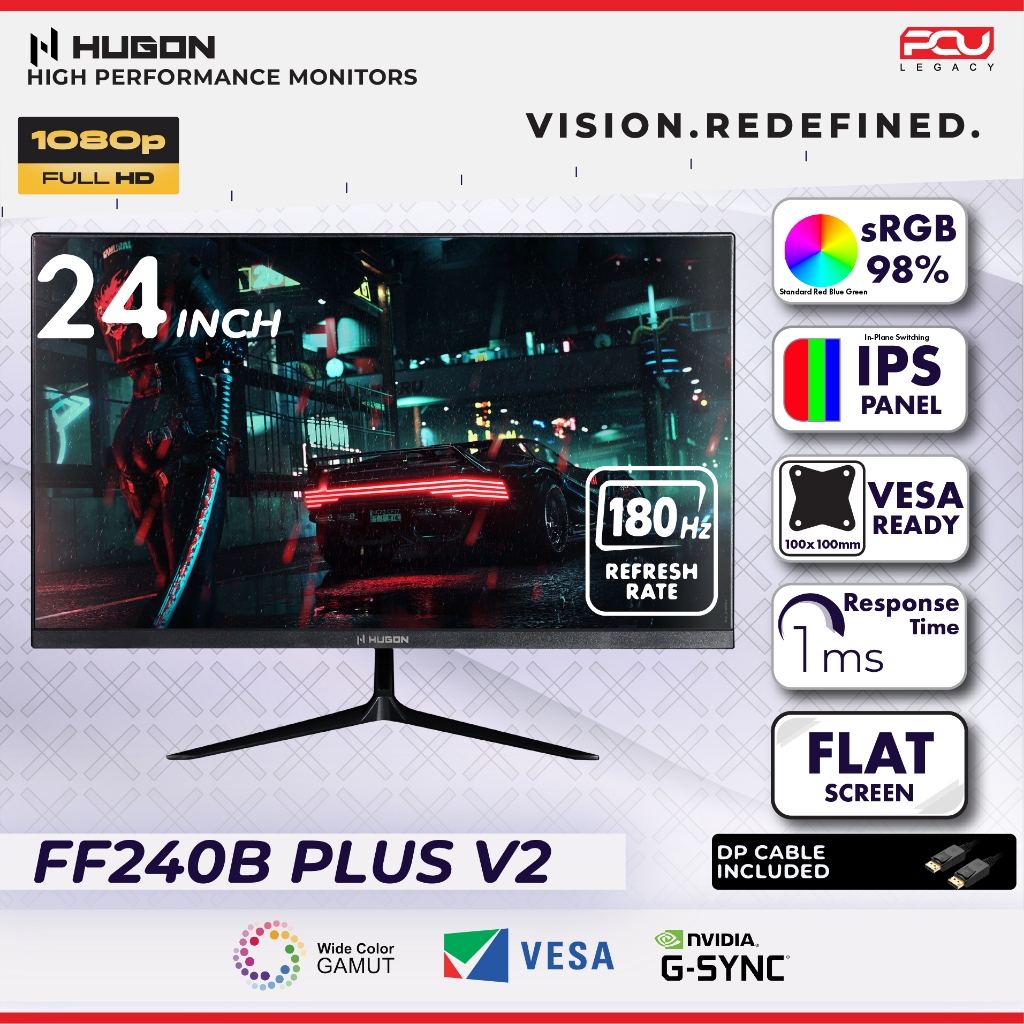 HUGON 24" 180Hz FHD 1ms IPS FLAT G-Sync Gaming Monitor (FF240B PLUSV2 ...