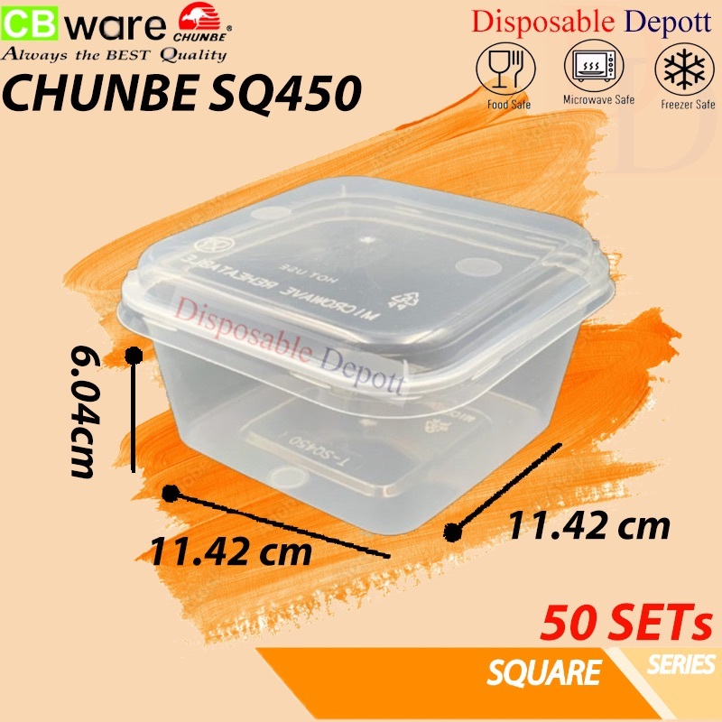 CHUNBE SQ450 Square Disposable Plastic Food Container【50sets ]/Bekas ...
