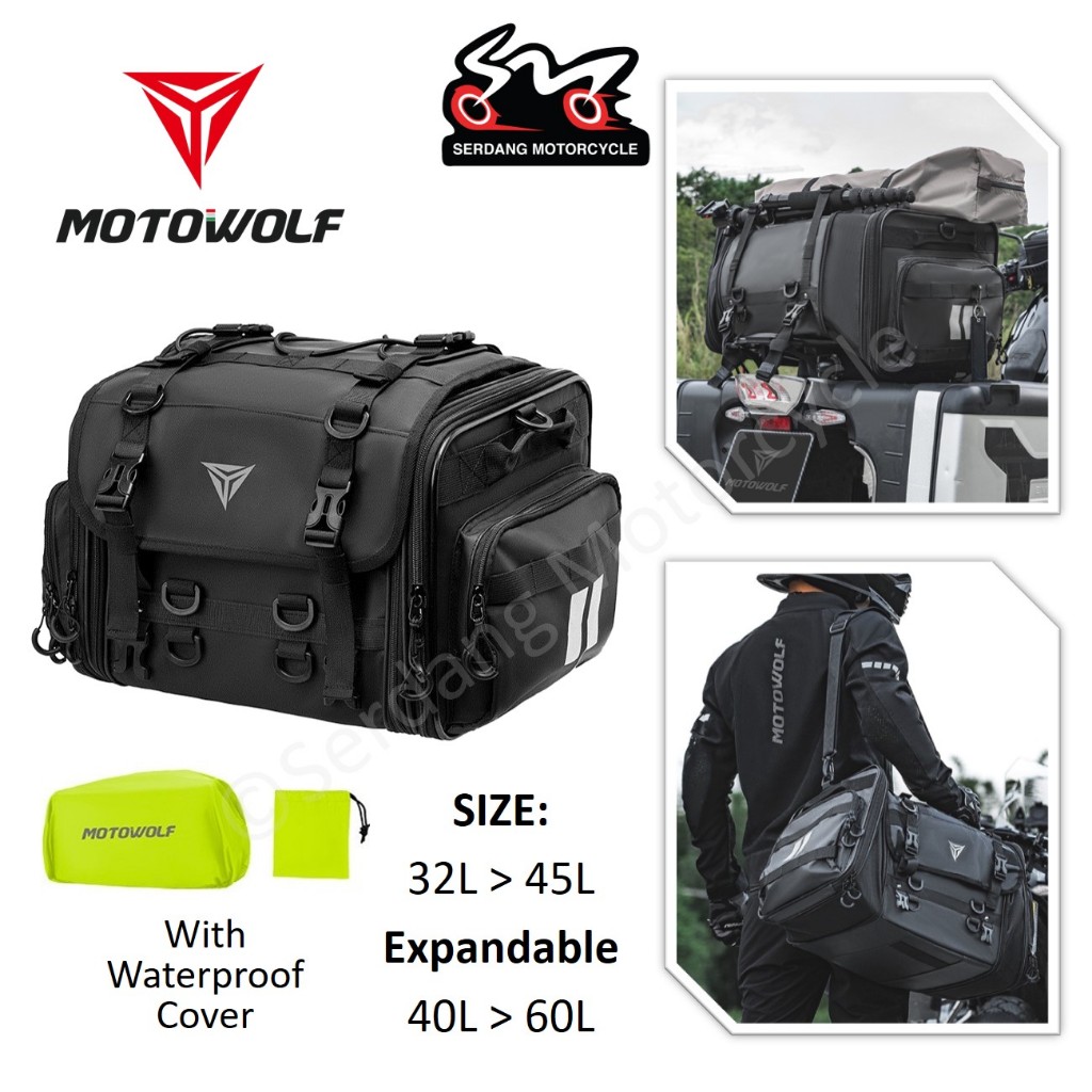 MOTOWOLF MDL0725 Expandable Motorcycle Rear Tail Seat Sling Bag 32L 45L ...