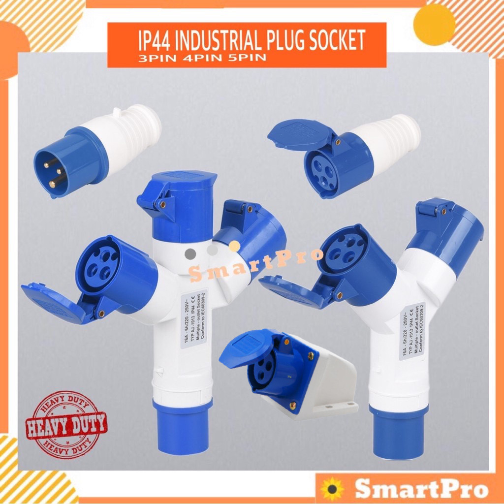 IP44 Weatherproof 16A 3 Pin Industrial Plug Socket Male Plug Female Connector Socket 2 Way 3 ...