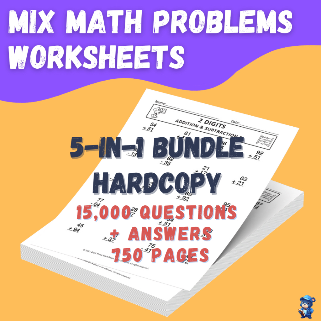 [5-IN-1 Bundle] Mix Problems Mathematics Worksheets for Kids Addition ...