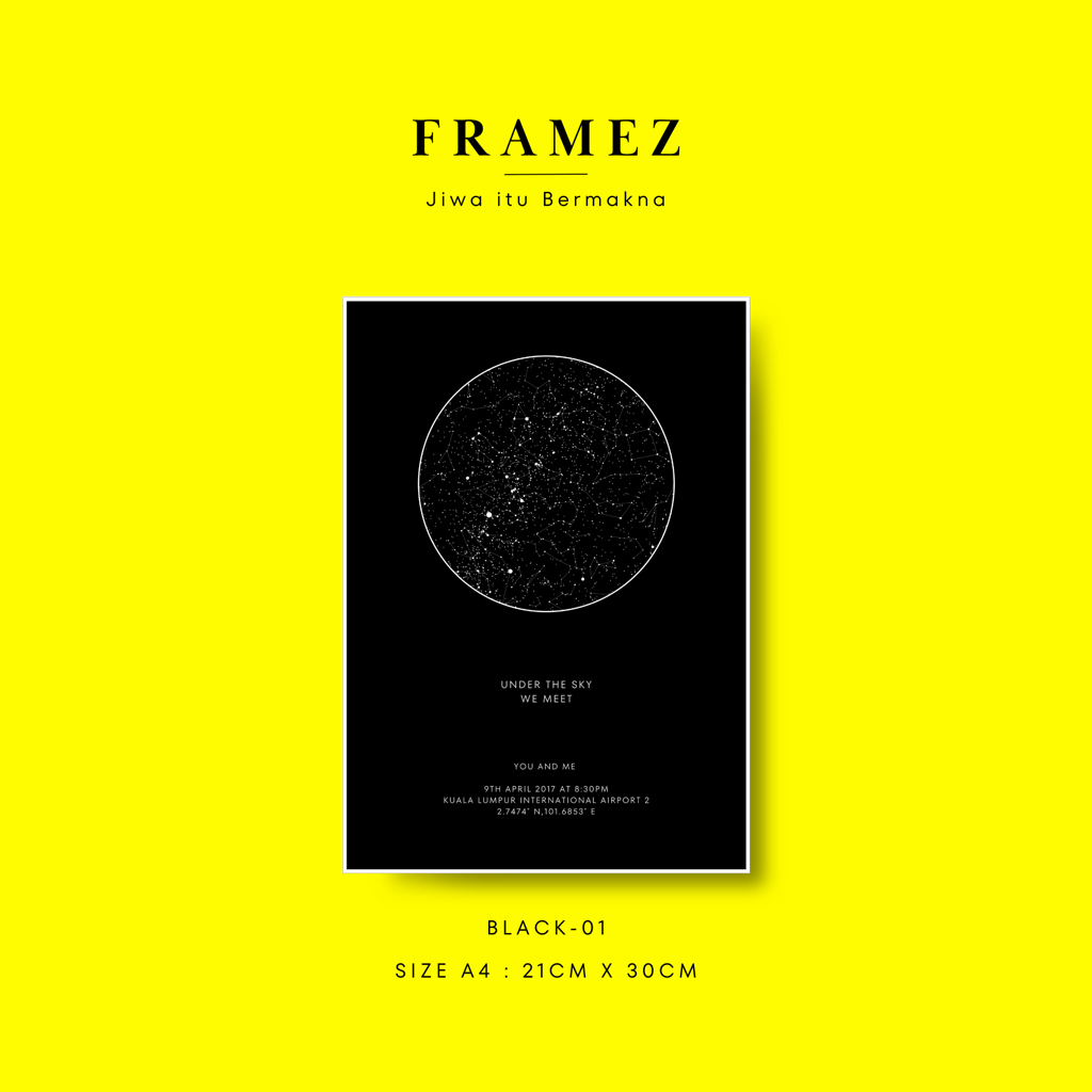 FRAMEZ - Under The Sky A4 Black, Star Map Constellation, Photo Frame ...